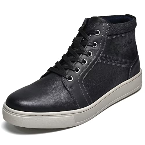 Athletic Shoe, Genuine Leather Casual Walking Sneaker Shoes Mid-Top Black 10.5