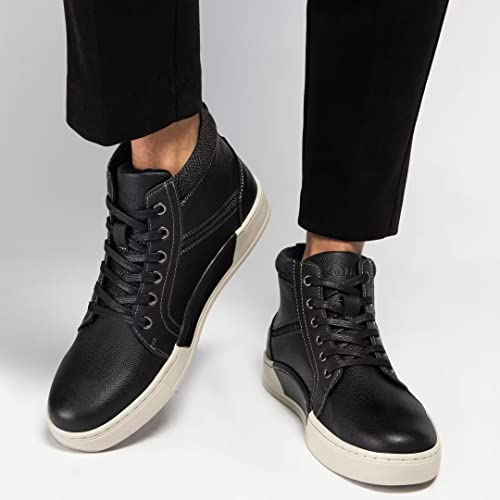 Athletic Shoe, Genuine Leather Casual Walking Sneaker Shoes Mid-Top Black 10.5