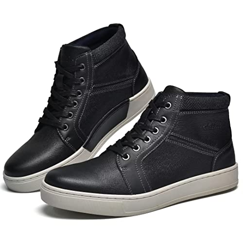 Athletic Shoe, Genuine Leather Casual Walking Sneaker Shoes Mid-Top Black 10.5