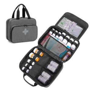 curmio pill bottle organizer portable medicine bag, lockable prescription bottle storage for pill bottles, vitamins, medical supplements for home storage and travel, gray (empty medicine bag)