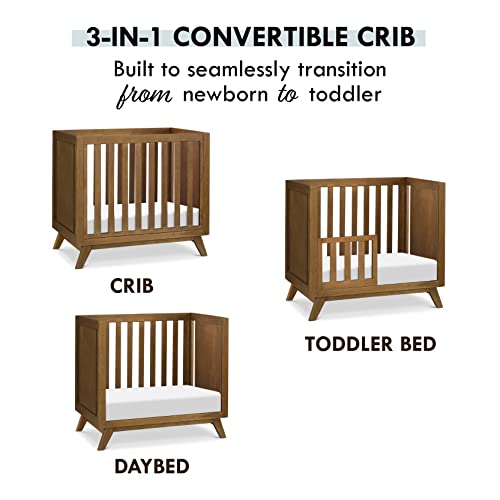 DaVinci Otto 3-in-1 Convertible Mini Crib with 4" Mattress in Walnut, Greenguard Gold Certified