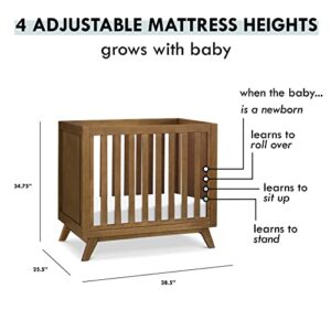 DaVinci Otto 3-in-1 Convertible Mini Crib with 4" Mattress in Walnut, Greenguard Gold Certified