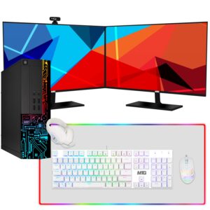 computer desktop pc, intel core i7, techmagnet siwa 8, 16gb ram, 128gb ssd boot + 2tb hdd, new mtg dual 22 inch monitor, gaming kit with webcam, wifi, win 11 home (renewed)