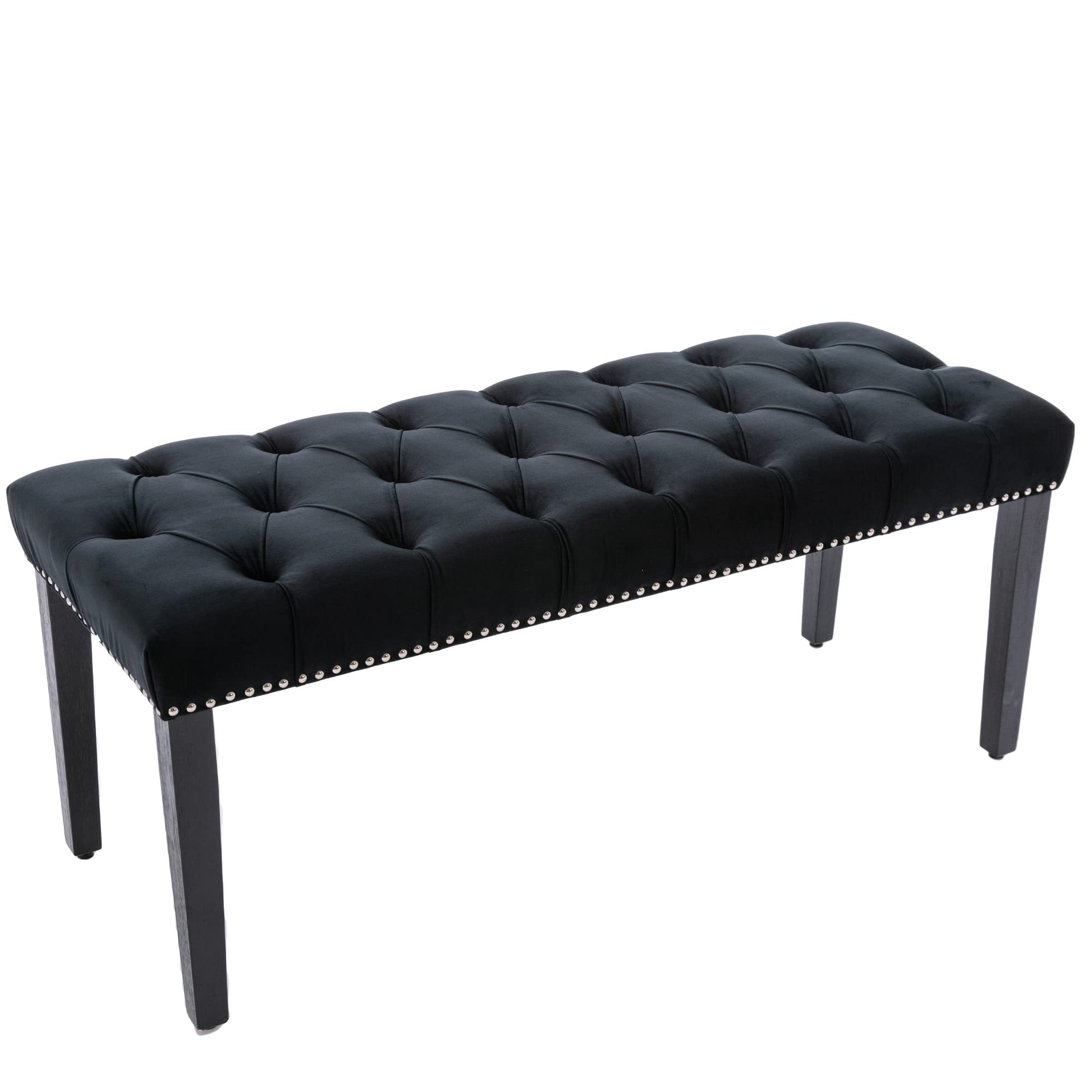 KCC Button-Tufted Ottoman Bench, Upholstered Bedroom Benches Velvet Footrest Stool Accent Bench for Entryway Dining Room Living Room Bedroom End of Bed, Black