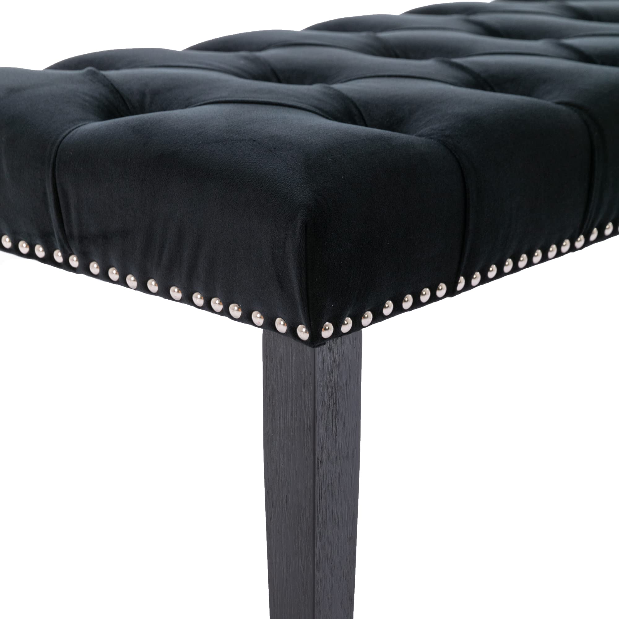 KCC Button-Tufted Ottoman Bench, Upholstered Bedroom Benches Velvet Footrest Stool Accent Bench for Entryway Dining Room Living Room Bedroom End of Bed, Black