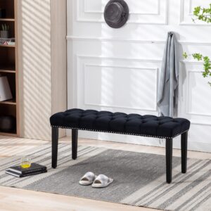 KCC Button-Tufted Ottoman Bench, Upholstered Bedroom Benches Velvet Footrest Stool Accent Bench for Entryway Dining Room Living Room Bedroom End of Bed, Black