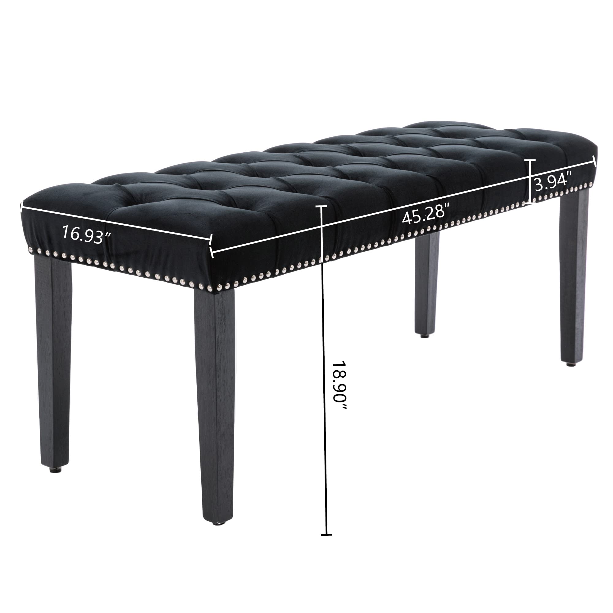 KCC Button-Tufted Ottoman Bench, Upholstered Bedroom Benches Velvet Footrest Stool Accent Bench for Entryway Dining Room Living Room Bedroom End of Bed, Black