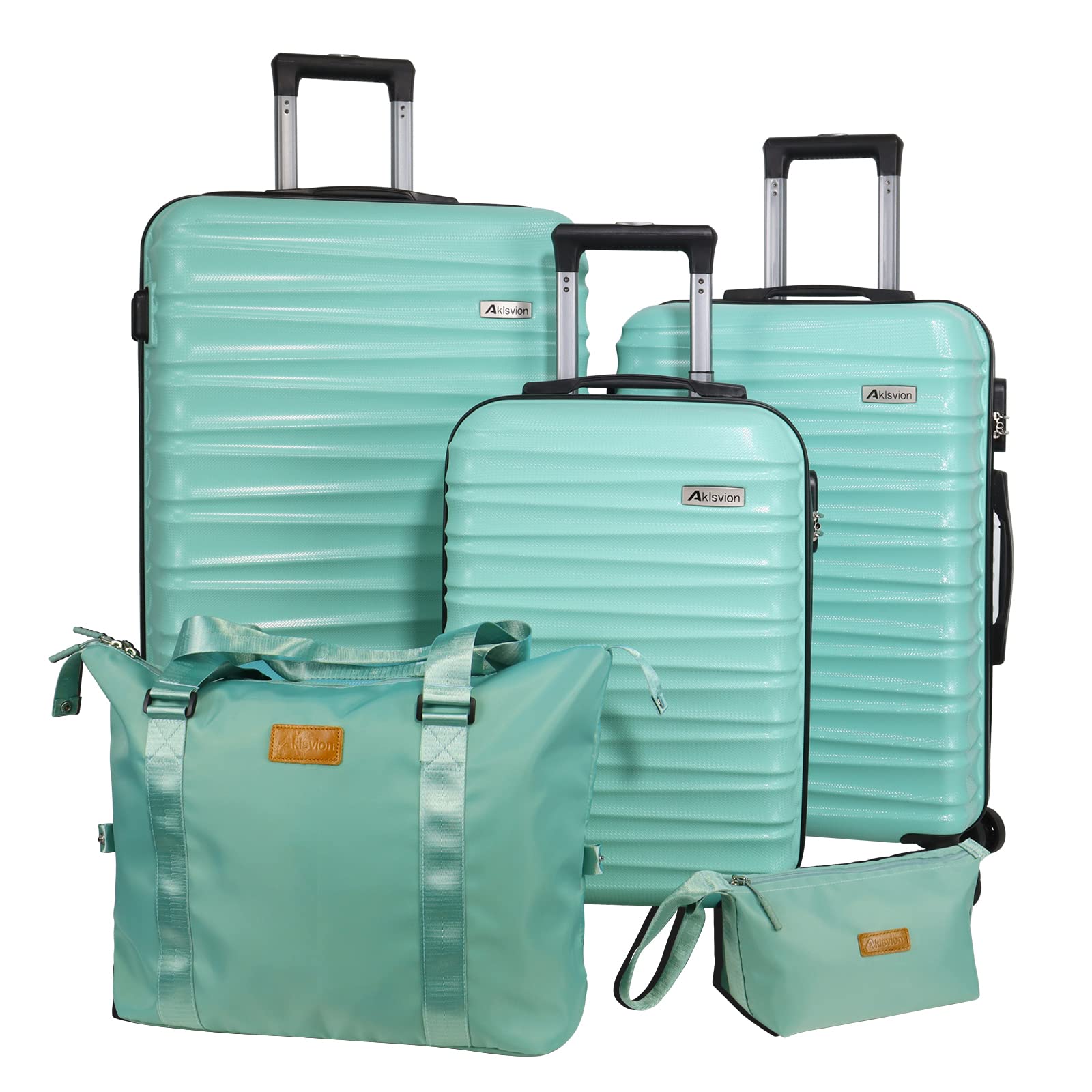 Aklsvion Luggage Sets 3 Piece(20/24/28)-Suitcase Set- Luggage with Wheels-PC + ABS Durable Lightweight Rotating hardshell suitcase 5PCS(Mint Green)…