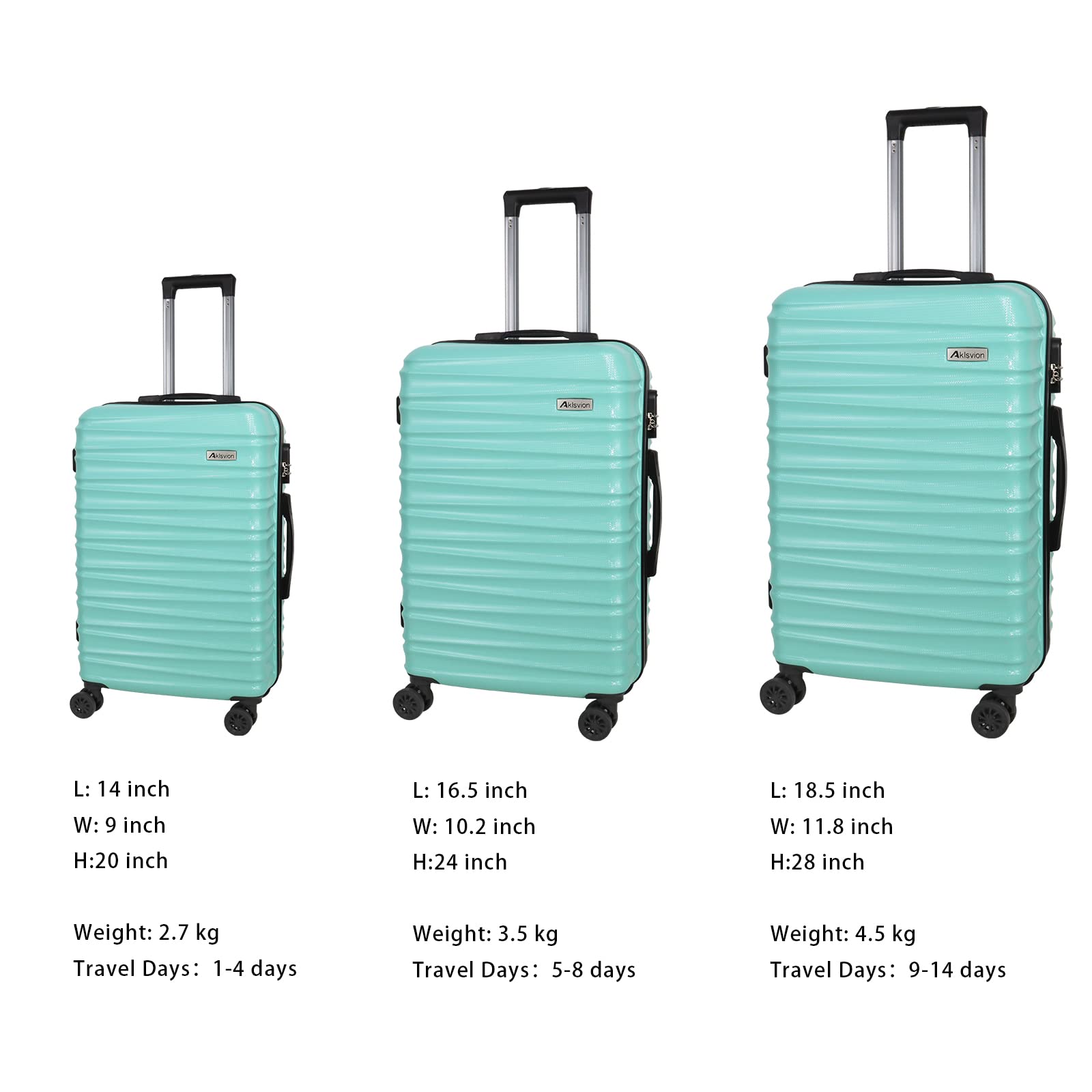 Aklsvion Luggage Sets 3 Piece(20/24/28)-Suitcase Set- Luggage with Wheels-PC + ABS Durable Lightweight Rotating hardshell suitcase 5PCS(Mint Green)…