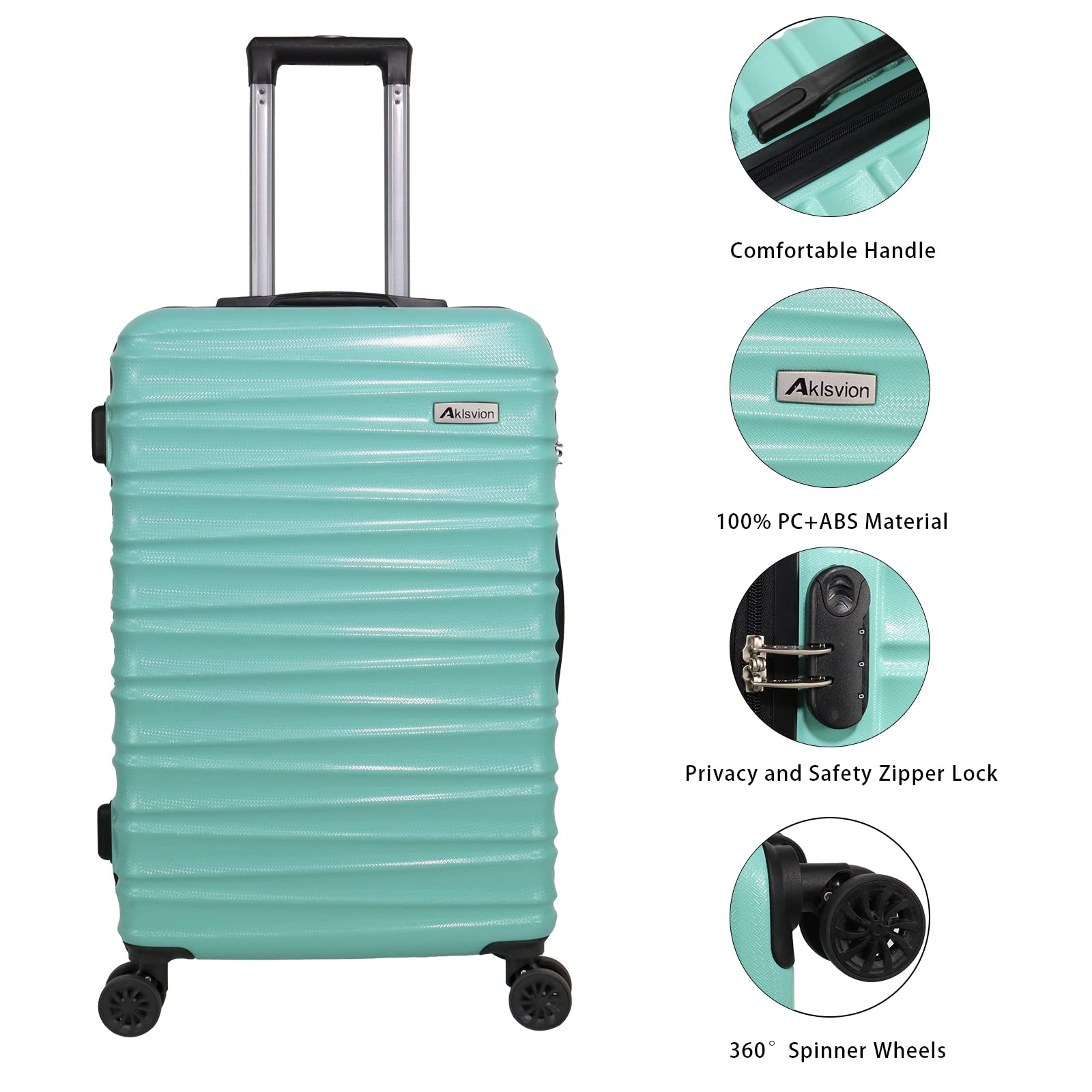 Aklsvion Luggage Sets 3 Piece(20/24/28)-Suitcase Set- Luggage with Wheels-PC + ABS Durable Lightweight Rotating hardshell suitcase 5PCS(Mint Green)…