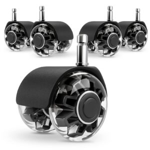 office chair caster wheels (set of 5),heavy-duty chair wheels support 2200lbs,mute rubber chair casters for hardwood floors and carpet,2 inch universal fit(black)