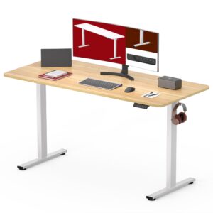 sanodesk electric standing desk 48 x 24 inches, height adjustable stand up desk w/6-button controller, ergonomic computer desk for home office, white frame + natural tabletop