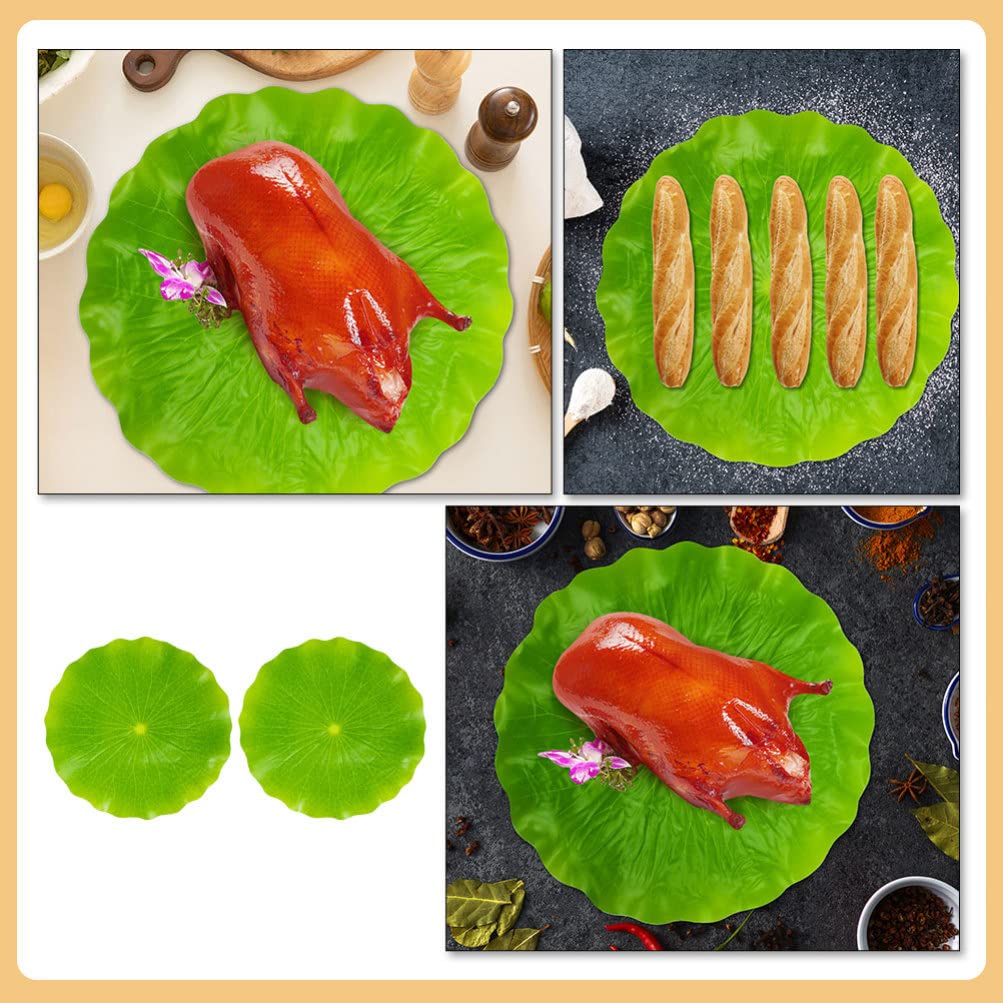 Yardwe Lotus Leaf Design 2pcs Simulated Lotus Leaf Steak Plastic Fruit Fake Lotus Leaves