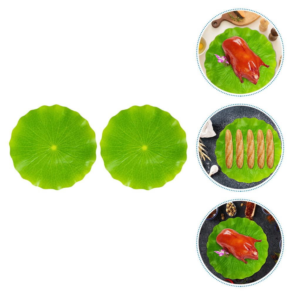 Yardwe Lotus Leaf Design 2pcs Simulated Lotus Leaf Steak Plastic Fruit Fake Lotus Leaves