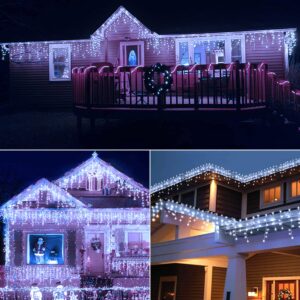 Christmas Icicle Lights Outdoor 33FT 400LED Outdoor Waterproof Holiday Decorations Lights with Remote Control, 8 Modes, Outside Christmas Lights for House, Porch, Eave, Garden Wall Decor (White)