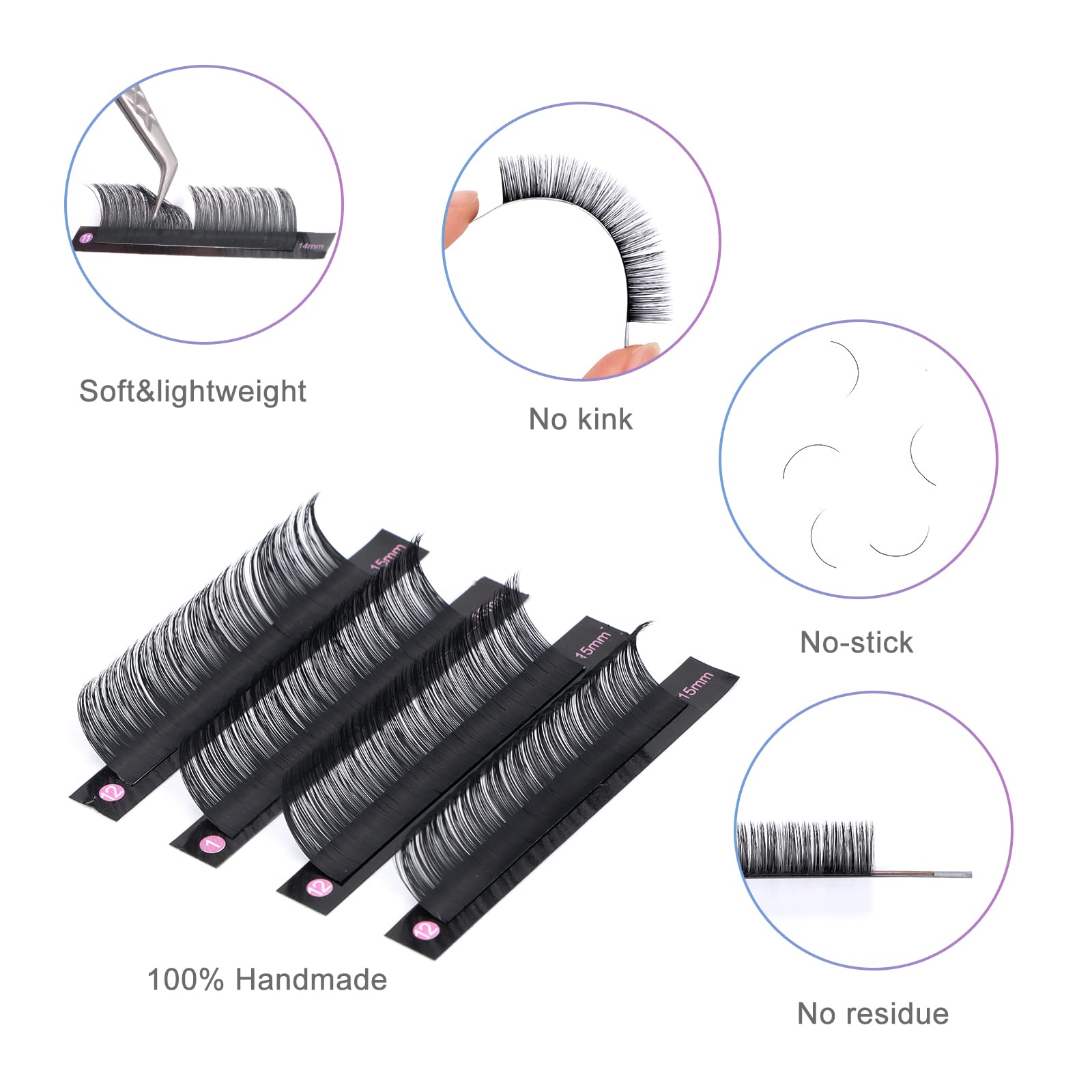 DF Eyelash Extension Classic Volume Lash Extensions 0.03 D Curl 15-20mm Mixed Tray Individual Lash Extensions Single Eyelashes Soft Matte Black Volume Lashes Extension Professional Salon Use