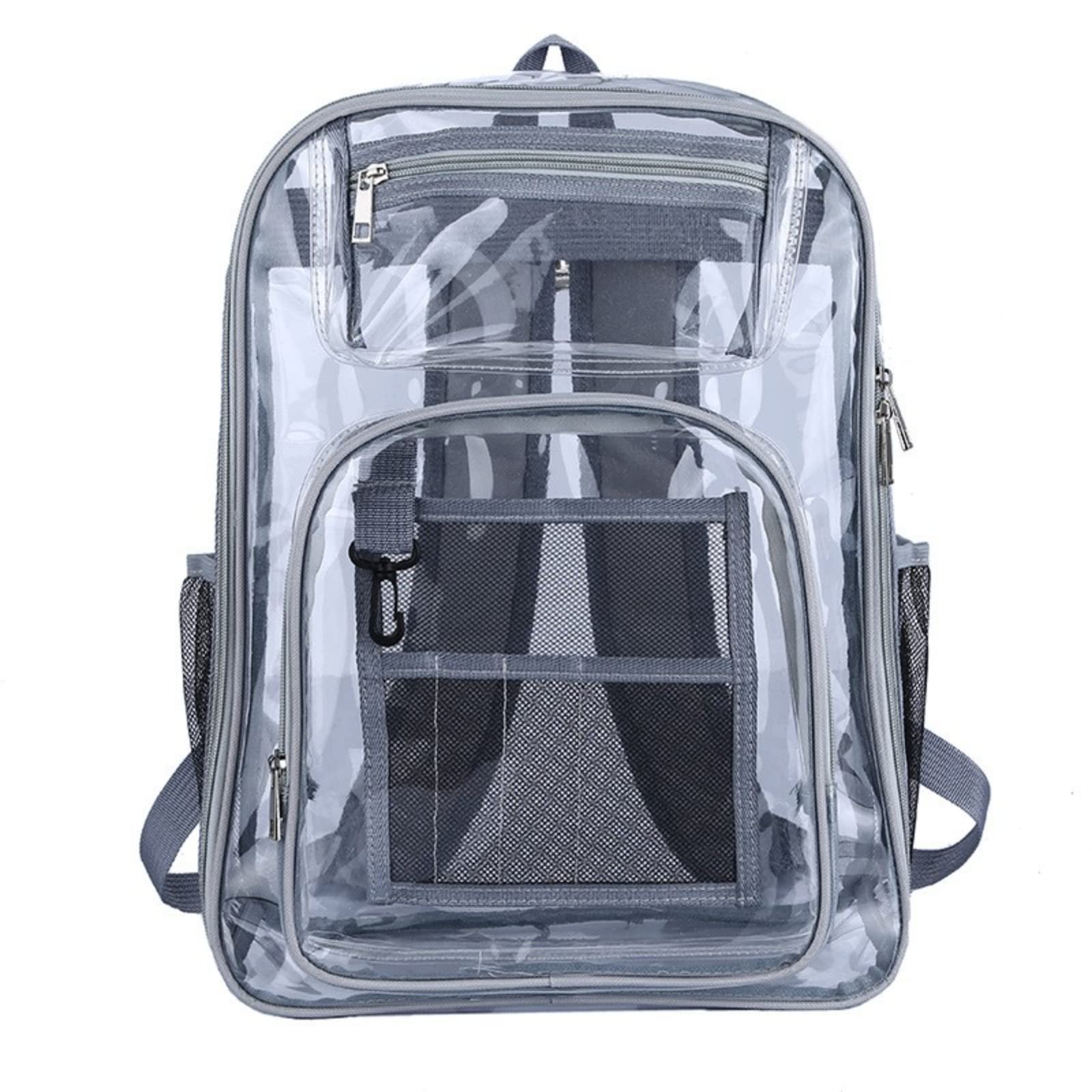 Verdancy Clear Backpack Transparent Bookbag See Through Schoolbag Heavy Duty PVC Waterproof Padded Straps (Gray)