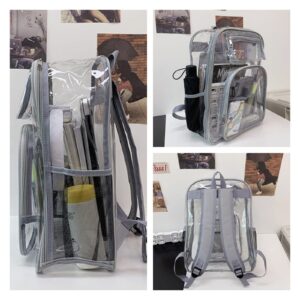 Verdancy Clear Backpack Transparent Bookbag See Through Schoolbag Heavy Duty PVC Waterproof Padded Straps (Gray)