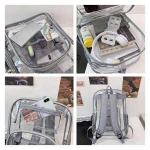 Verdancy Clear Backpack Transparent Bookbag See Through Schoolbag Heavy Duty PVC Waterproof Padded Straps (Gray)