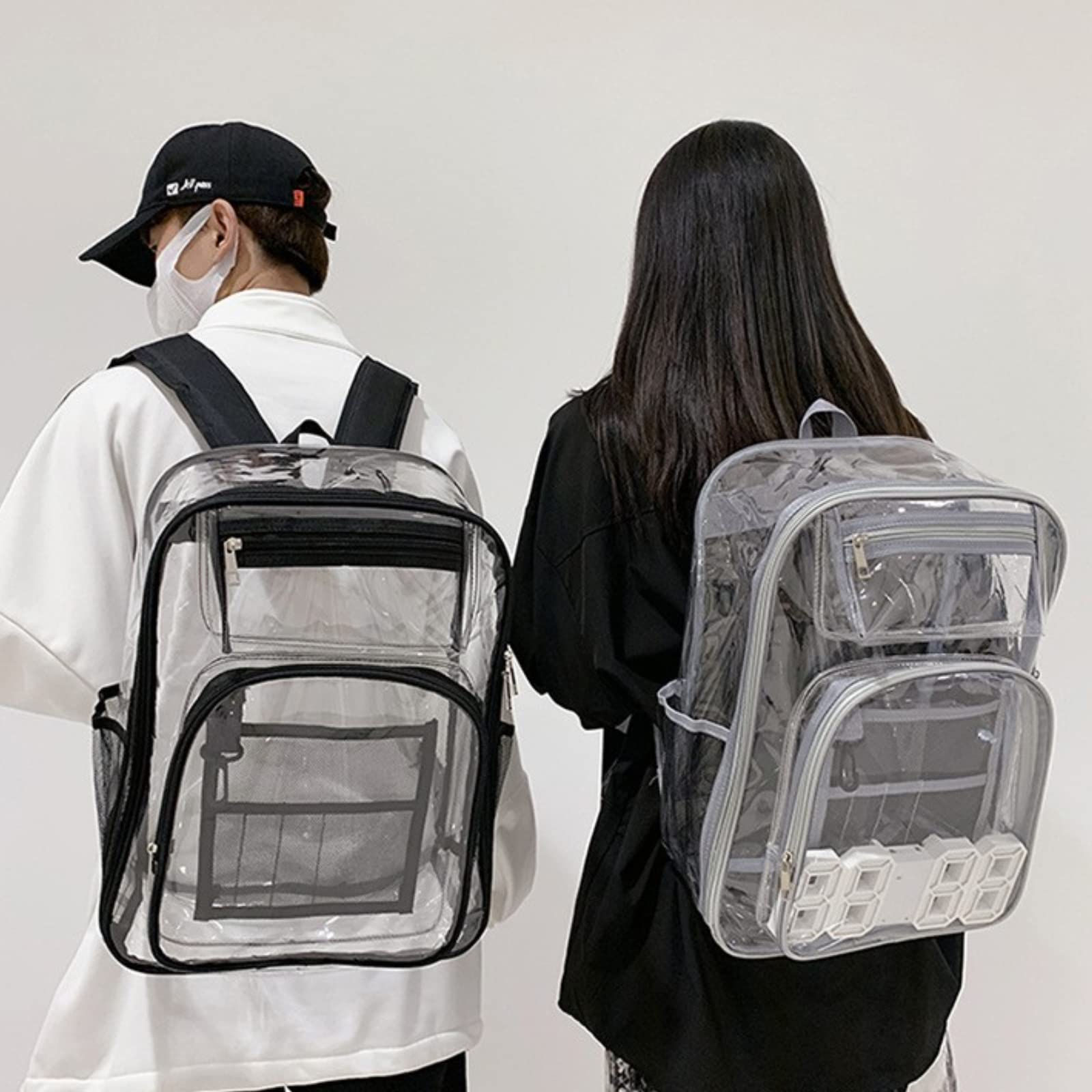 Verdancy Clear Backpack Transparent Bookbag See Through Schoolbag Heavy Duty PVC Waterproof Padded Straps (Gray)