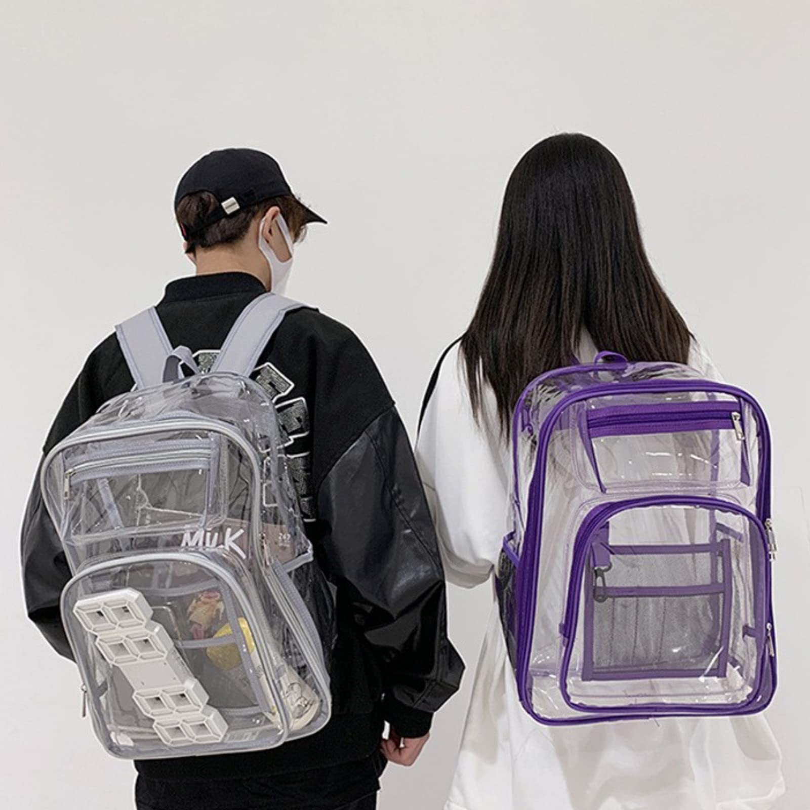 Verdancy Clear Backpack Transparent Bookbag See Through Schoolbag Heavy Duty PVC Waterproof Padded Straps (Gray)