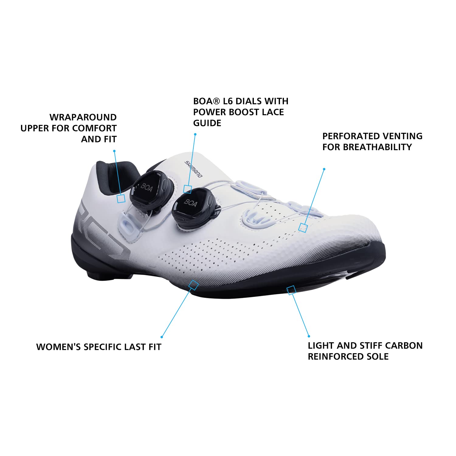 SHIMANO SH-RC702W Women’s High Performance Cycling Shoe, White, 10-10.5 Women (EU 43)