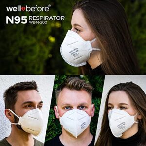 Well Before N95 Mask NIOSH Approved - Respirator Face Masks Individually Wrapped N95 Masks - Pack Of 10, White