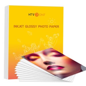 htvront glossy photo paper for printer, 100 sheets inkjet printer paper for chip bag paper—instant dry photo paper 8.5 x 11 glossy 180gsm