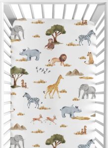 sweet jojo designs jungle animals boy girl fitted crib sheet baby toddler nursery hunter green yellow grey rust orange black white wildlife safari animal elephant giraffe lion monkey leopard cheetah