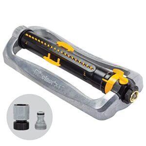 melnor 65154amz xt turbo oscillating sprinkler, metal base, 4,500 sq. ft., quick connect bundle, 3-way adjustable, black, yellow