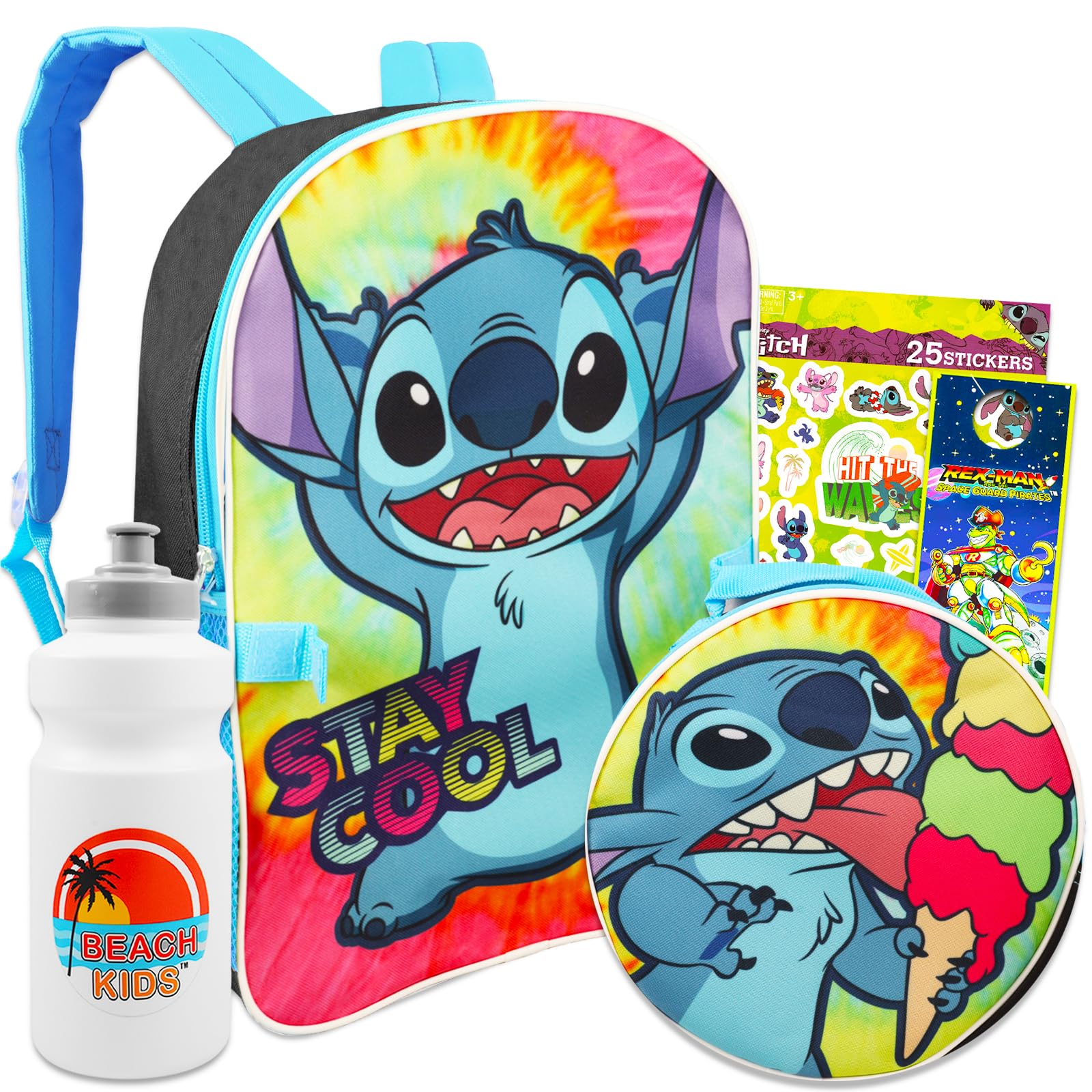 Disney Lilo and Stitch Backpack with Lunch Box Bundle - Stitch School Supplies, Lunch Bag, Water Bottle, Stickers, More for School