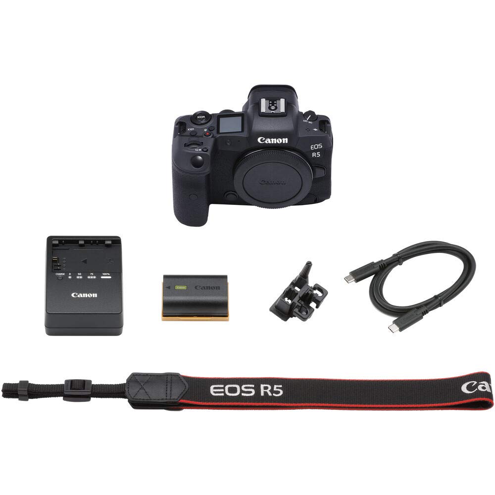 Canon EOS R5 Mirrorless Digital Camera (Body Only) (4147C002), Canon RF 24-70mm Lens, 64GB Memory Card, Case, Corel Photo Software, 2 x LPE6 Battery, External Charger, Card Reader + More (Renewed)