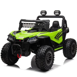 postack 24v 2 seater 4wd kids ride on utv for big kids, side by side 4x4 ride on off-road truck with parent remote control, battery powered electric car w/high low speed, bluetooth for boy girl, green