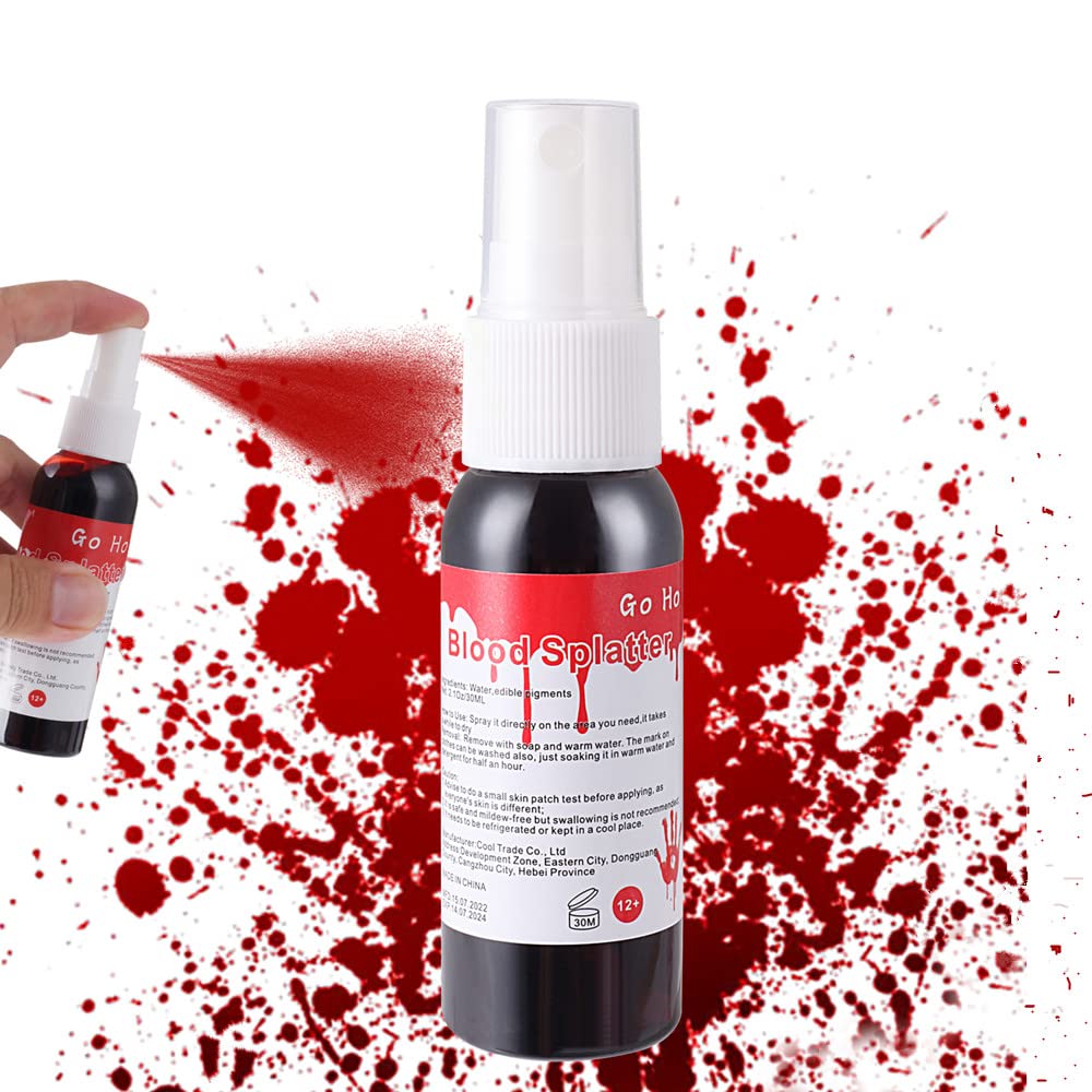 Go Ho Fake Blood,(1 oz)Fake Blood Spray,Halloween Fake Blood Washable,Eye Blood Drops,Blood Splatter for Clothes,Halloween Zombie Monster Vampire Blood Costume Cosplay Makeup,1PC