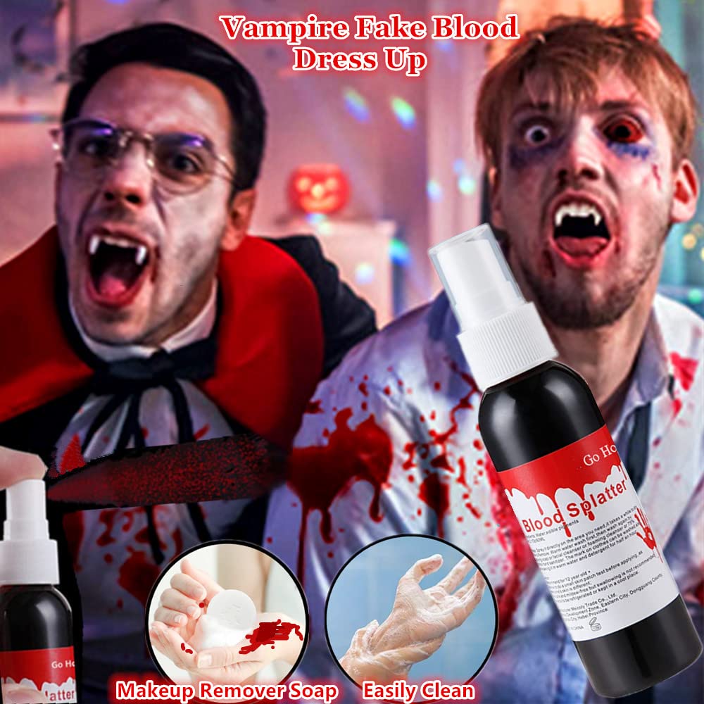 Go Ho Fake Blood,(1 oz)Fake Blood Spray,Halloween Fake Blood Washable,Eye Blood Drops,Blood Splatter for Clothes,Halloween Zombie Monster Vampire Blood Costume Cosplay Makeup,1PC