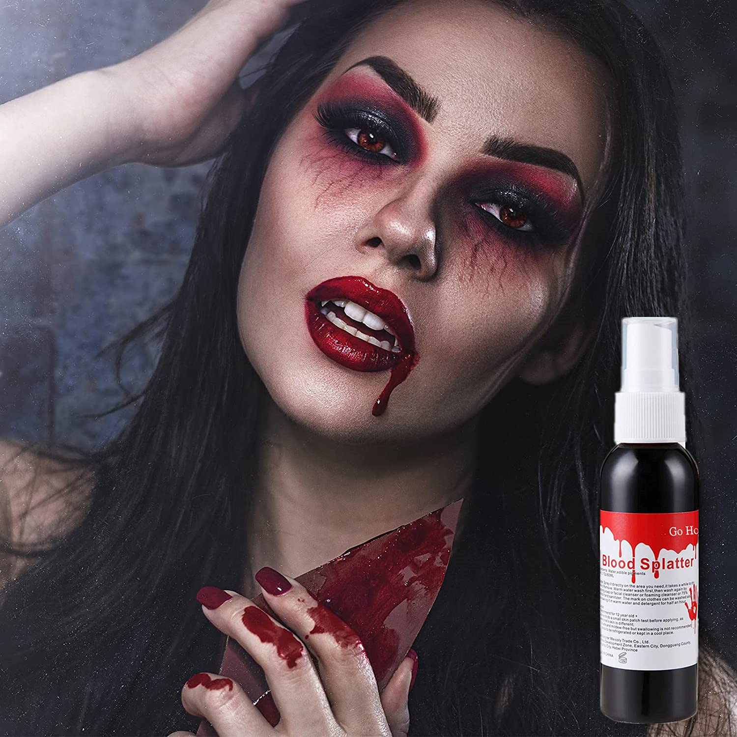 Go Ho Fake Blood,(1 oz)Fake Blood Spray,Halloween Fake Blood Washable,Eye Blood Drops,Blood Splatter for Clothes,Halloween Zombie Monster Vampire Blood Costume Cosplay Makeup,1PC