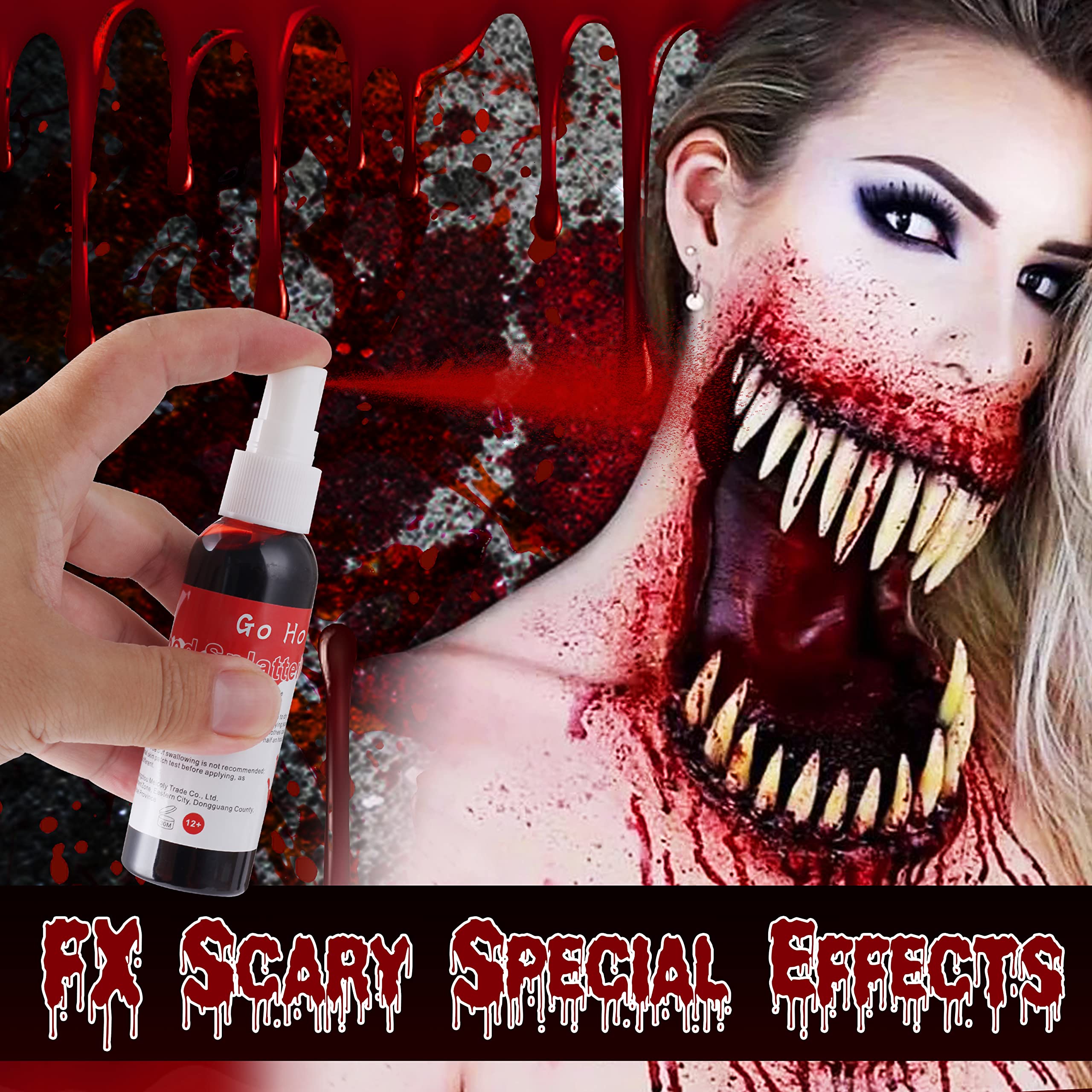 Go Ho Fake Blood,(1 oz)Fake Blood Spray,Halloween Fake Blood Washable,Eye Blood Drops,Blood Splatter for Clothes,Halloween Zombie Monster Vampire Blood Costume Cosplay Makeup,1PC