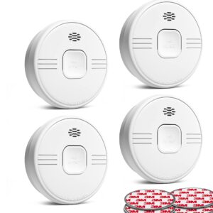 Smoke Detector with Photoelectric Sensor, Fire Alarms Smoke Detector 10 Year Battery Operated with LED Indicator & Silence Button, Smoke Alarm for Home and Kitchen GW208B, 4 Packs