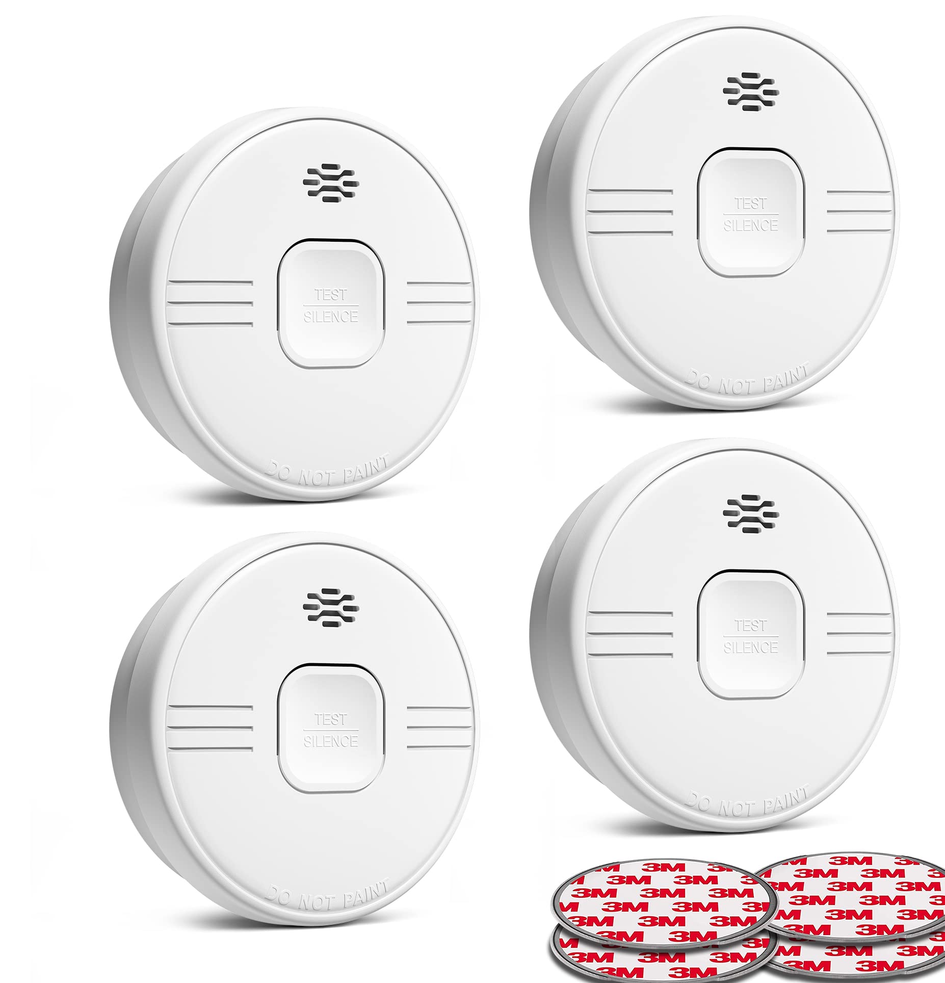 Smoke Detector with Photoelectric Sensor, Fire Alarms Smoke Detector 10 Year Battery Operated with LED Indicator & Silence Button, Smoke Alarm for Home and Kitchen GW208B, 4 Packs