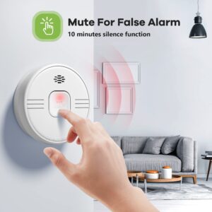 Smoke Detector with Photoelectric Sensor, Fire Alarms Smoke Detector 10 Year Battery Operated with LED Indicator & Silence Button, Smoke Alarm for Home and Kitchen GW208B, 4 Packs