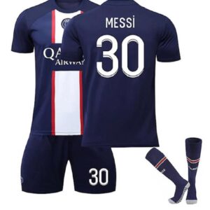 Paris Messi Blue Home 22/23 Soccer Kids Jersey + Shorts + Socks Set Kit Size Medium (8-9 Years Old) for Youth