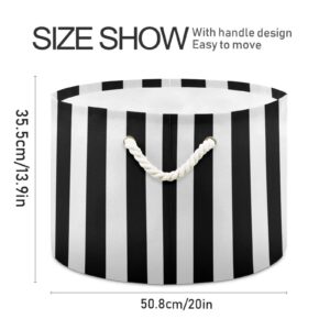 xigua Black White Stripes Pattern Large Round Storage Basket 20 x14 Inches Collapsible Round Storage Bin, Laundry Basket Organizer for Towels, Blanket, Toys, Clothes