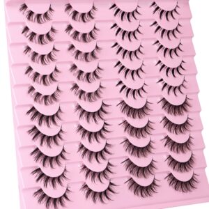 Manga Lashes Natural Look Anime False Eyelashes 20 Pairs Clear Band Individual Wispy Fake Eyelashes Strip Spiky DIY Cluster Lashes Extension C Curl Cat Eye Lashes Pack