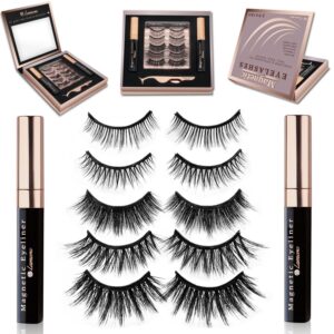 lamora reusable false magnetic lashes - fake magnetic eyelash kit with strong waterproof eyeliner, free eye lash applicator & protective gift storage box - no glue false eyelashes magnetic pack