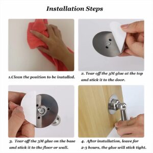 Decohomeforu 2 Pack Door Stopper, Magnetic Door Stopper, Brushed Stainless Steel Door Stopper Catch Holder, No Drill Doorstop with Self Adhesive Tape & Screws for Stronger Wall & Floor Mount (Silver)