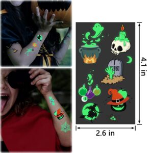 JCFIRE Halloween Temporary Tattoos for Kids, Glow in Dark Tattoos Stickers with Pumpkin Skull Ghost Monster for Halloween Party Favors Decoration