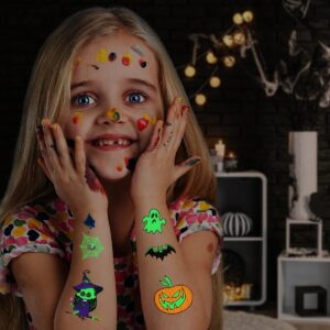 JCFIRE Halloween Temporary Tattoos for Kids, Glow in Dark Tattoos Stickers with Pumpkin Skull Ghost Monster for Halloween Party Favors Decoration