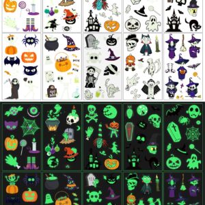 JCFIRE Halloween Temporary Tattoos for Kids, Glow in Dark Tattoos Stickers with Pumpkin Skull Ghost Monster for Halloween Party Favors Decoration