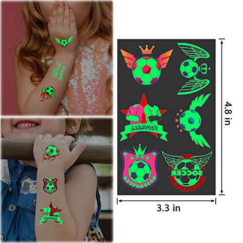 JCFIRE Temporary Tattoos Kids, Glow in Dark Word Cup Soccer Stickers Waterproof Kids Tattoos for Soccer Theme Birthday Party Decorations Party Favors Goodie Bags Gifts