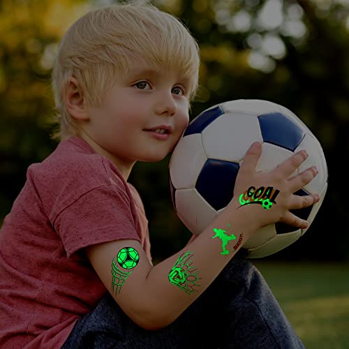 JCFIRE Temporary Tattoos Kids, Glow in Dark Word Cup Soccer Stickers Waterproof Kids Tattoos for Soccer Theme Birthday Party Decorations Party Favors Goodie Bags Gifts